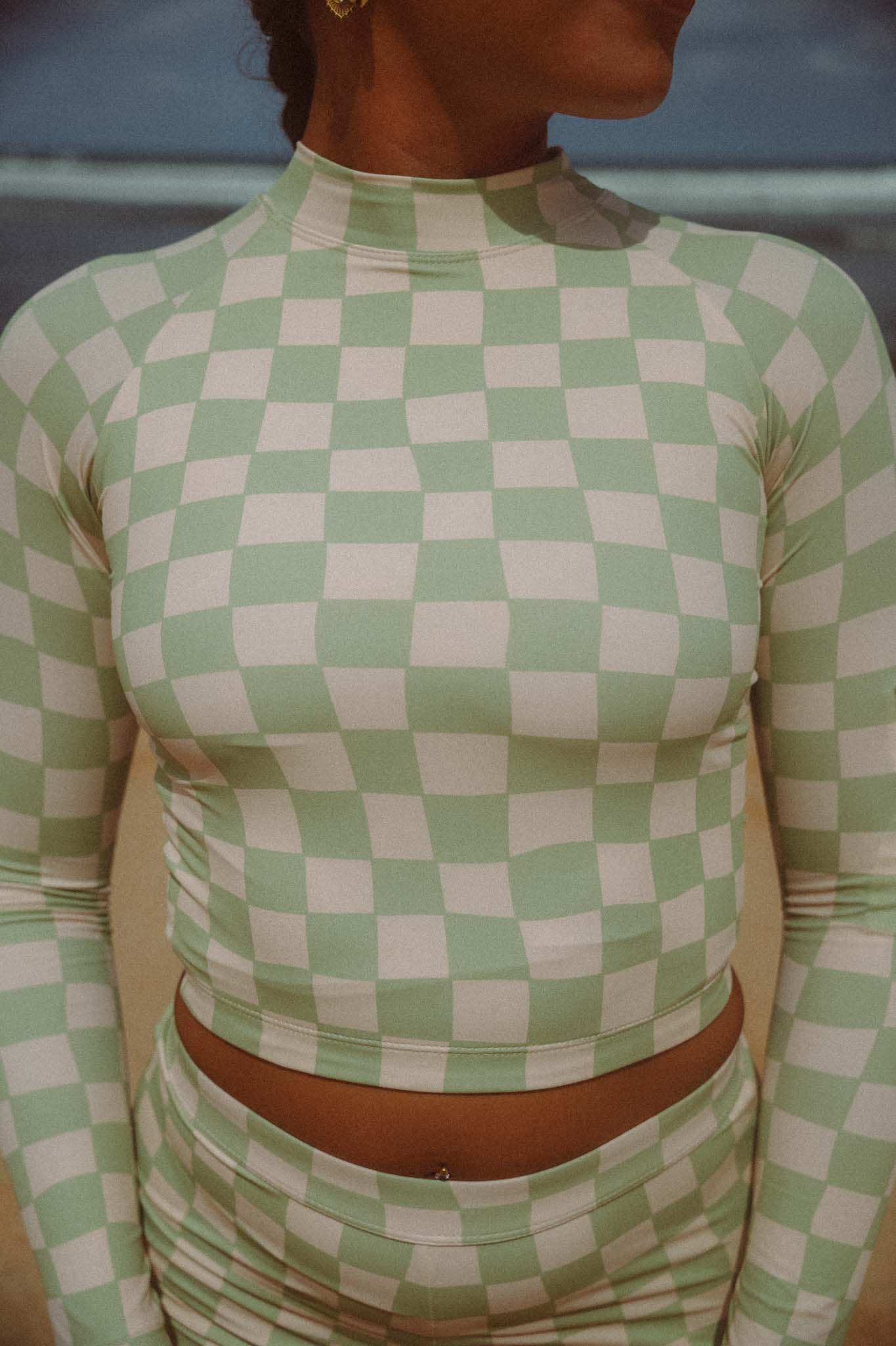 Putu Turtleneck Rashie Top Sage Green Check | SunDaze Surf
